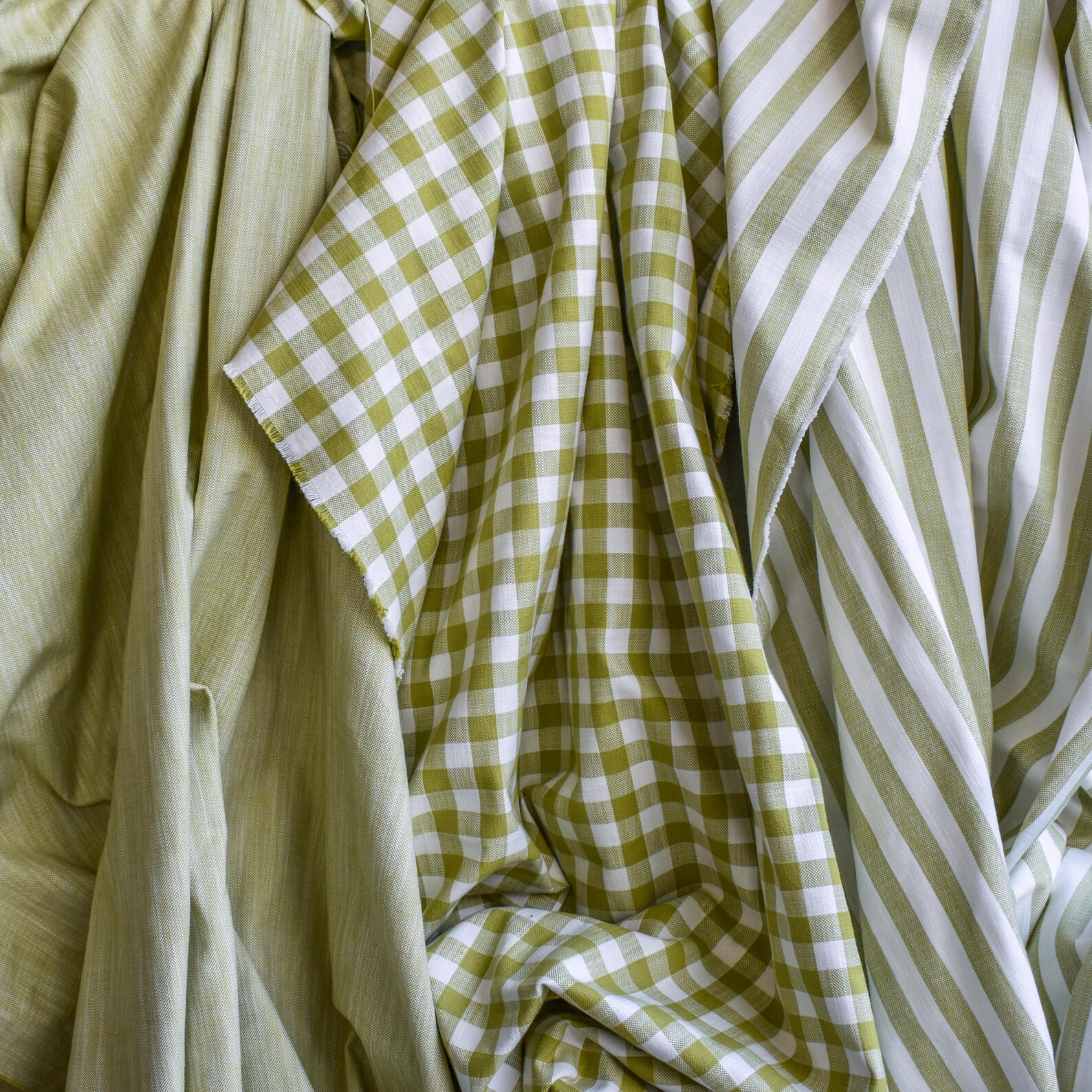 Chartreuse Gingham Checks Cotton Fabric by the Yard / Metre, Woven ...