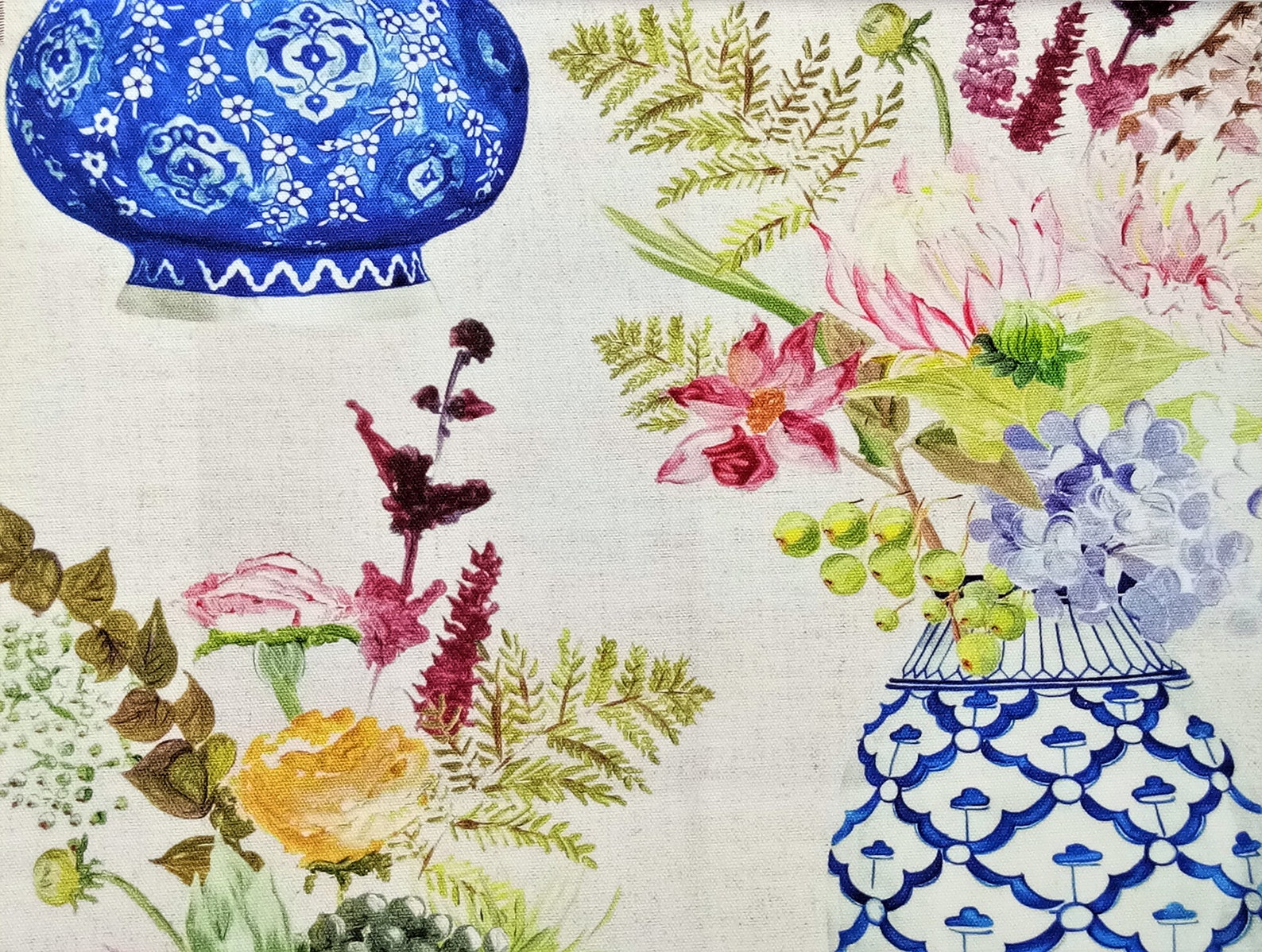 Cobalt Blue Flower Vase Curtain Fabric by the Yard / Metre, Upholstery ...