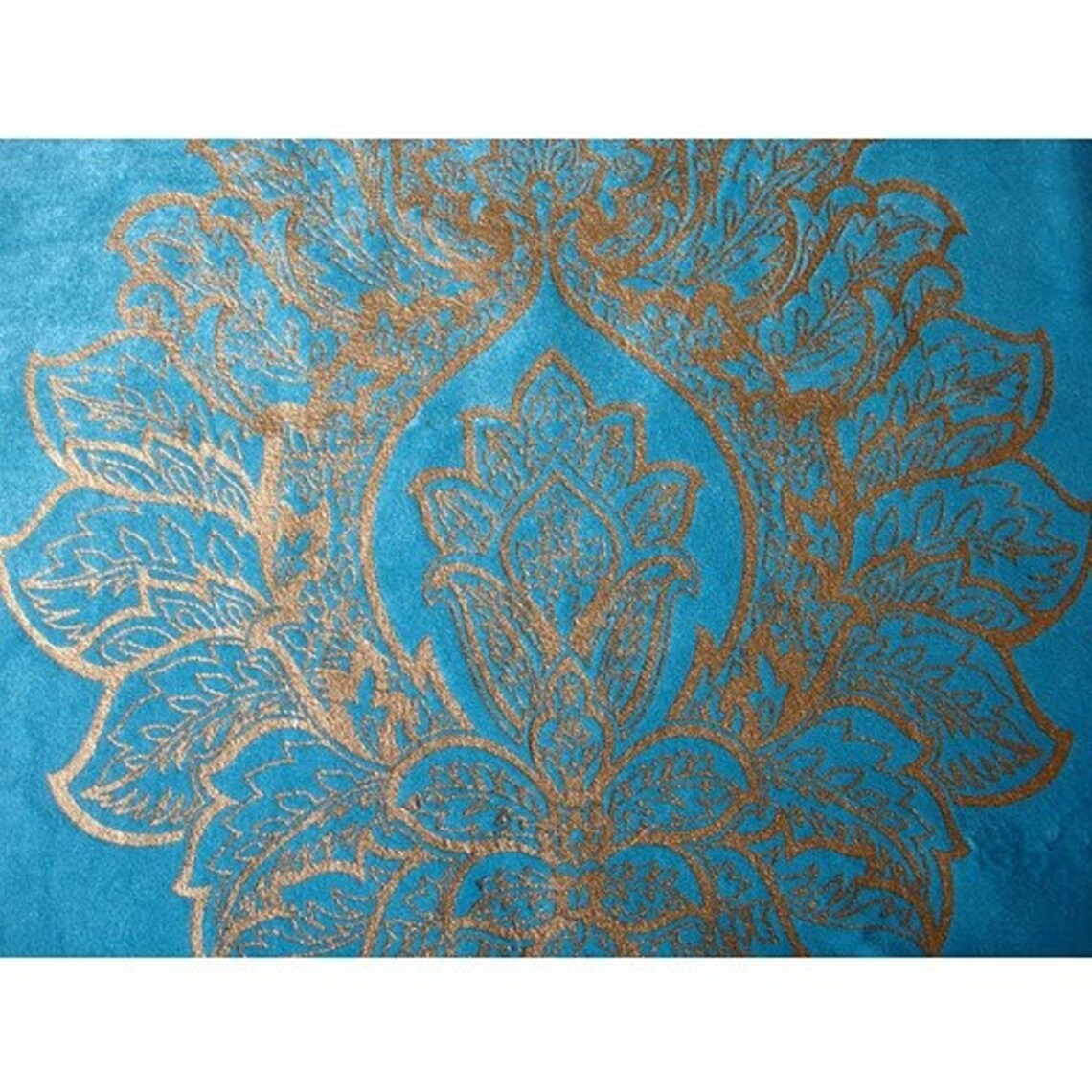 Blue Flowers Velvet Fabric Sky Blue Velvet With Gold Print | Etsy