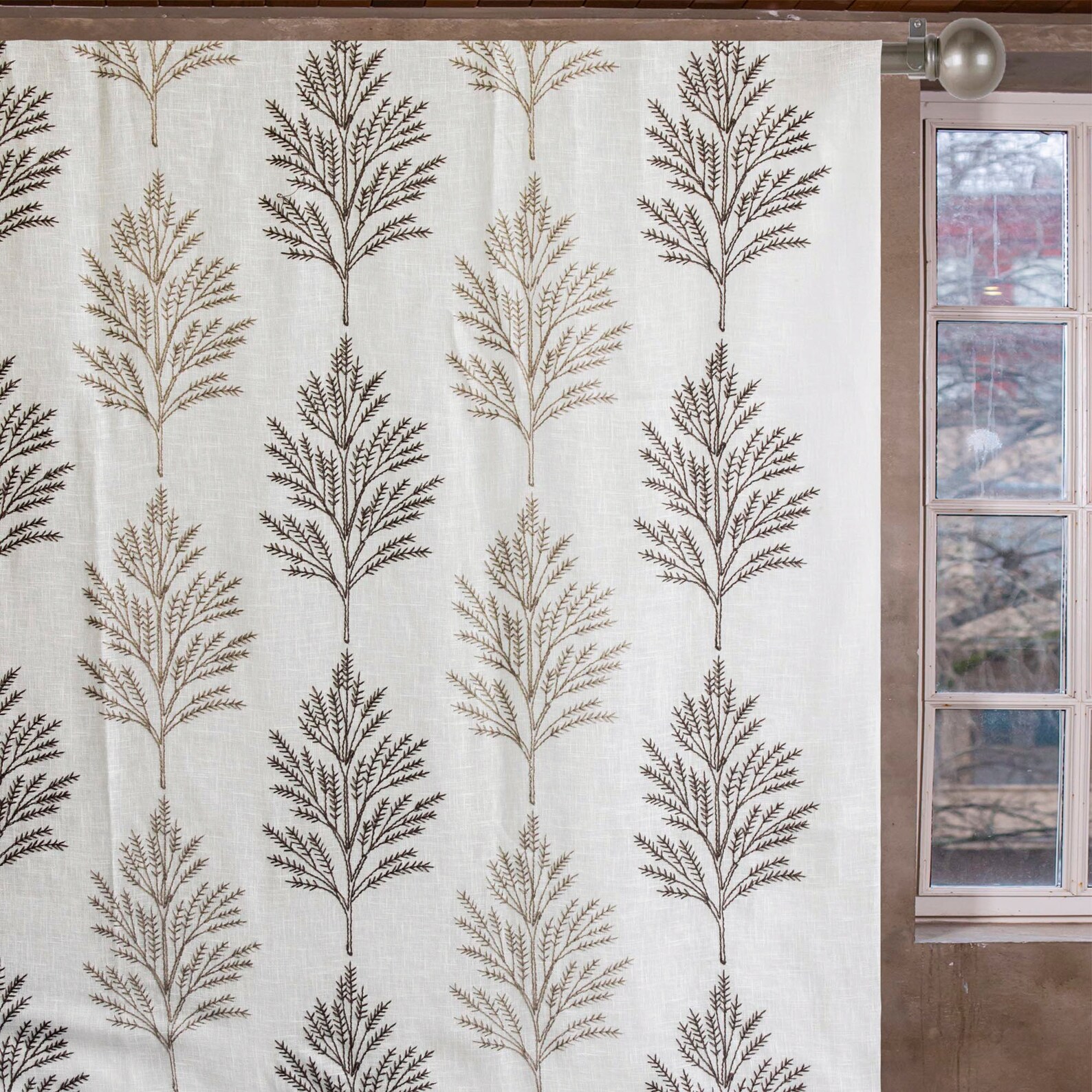 Fern Tree Sheer Curtain Fabric by the Yard / Metre, Linen Look Curtain ...