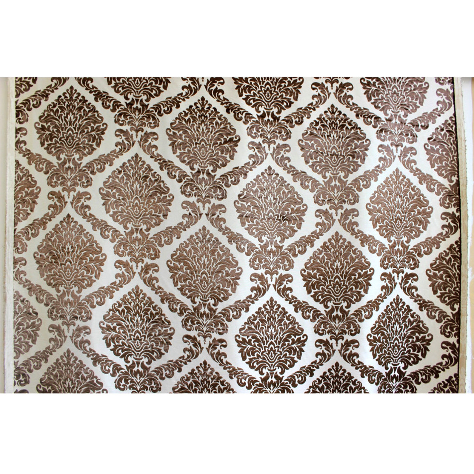 Brown N Ivory Damask Fabric Upholstery Fabric Curtain Fabric | Etsy