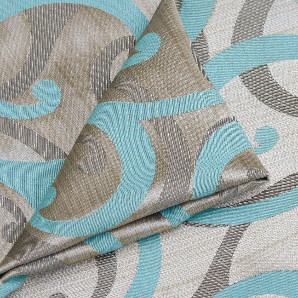 Aqua Scrolls Fabric by the Yard Jacquard Fabric Upholstery - Etsy