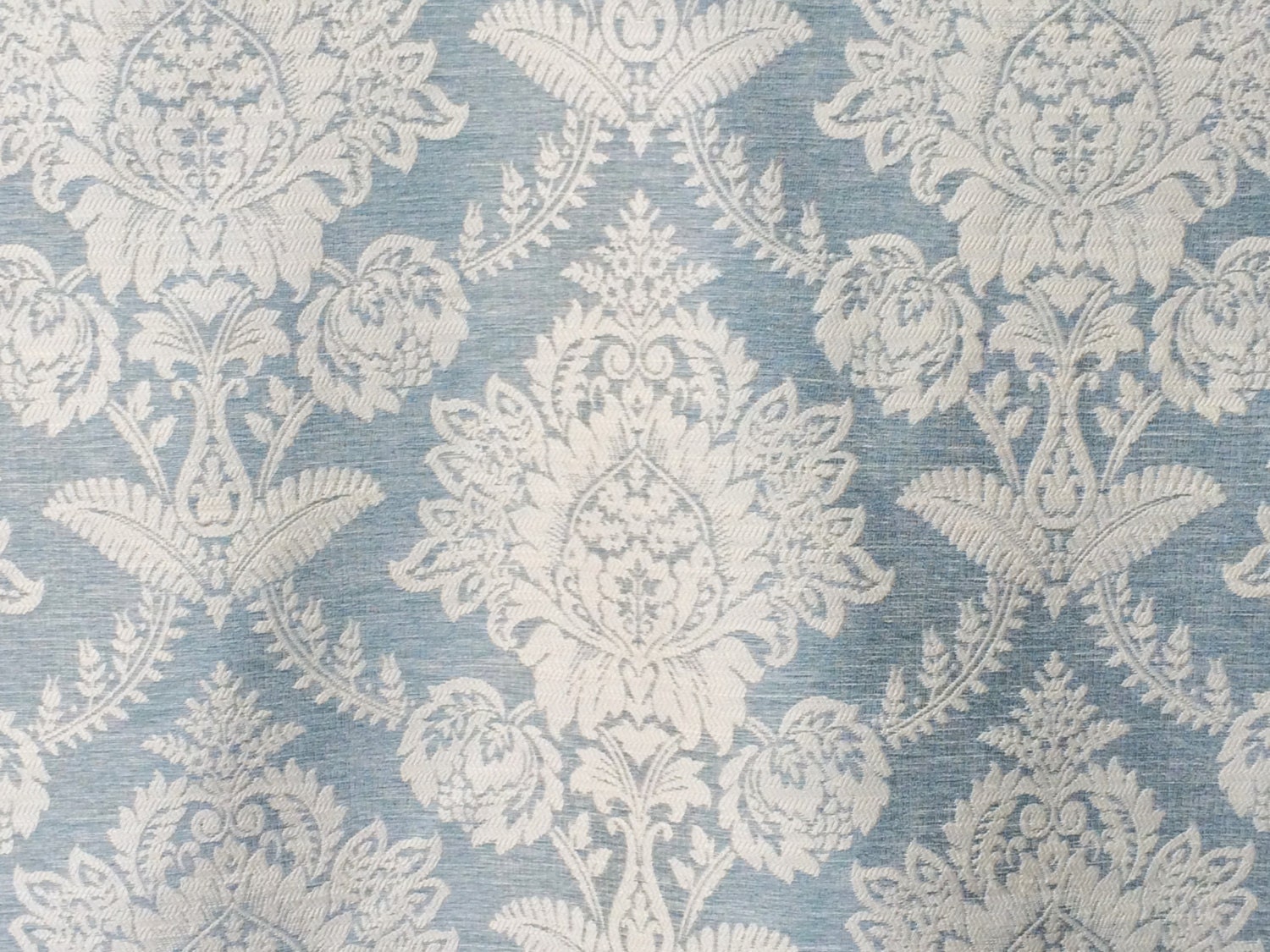 Teal Blue Damask Curtain Fabric By The Yard Upholstery Fabric | Etsy