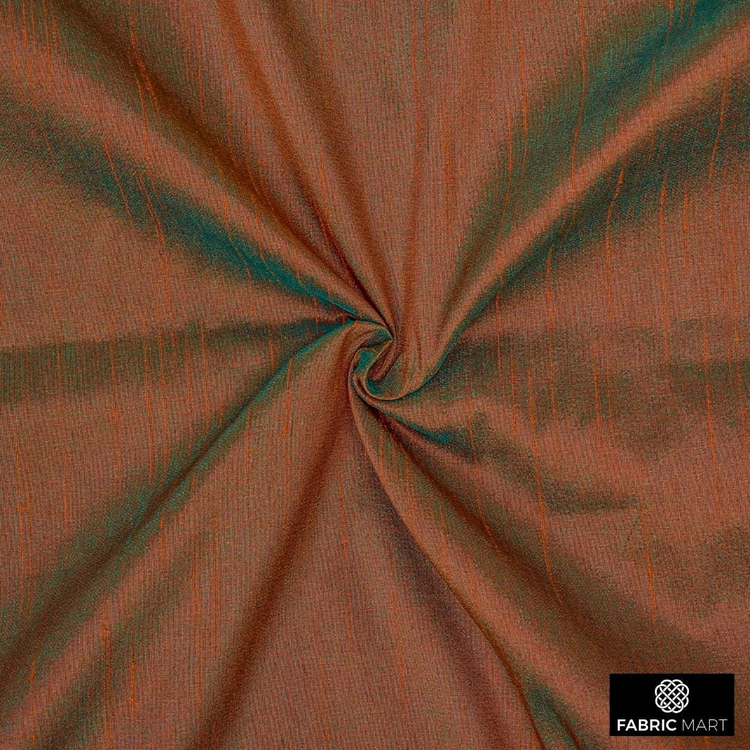Rust and Green Art Silk Fabric by the Yard / Metre, Iridescent Faux ...