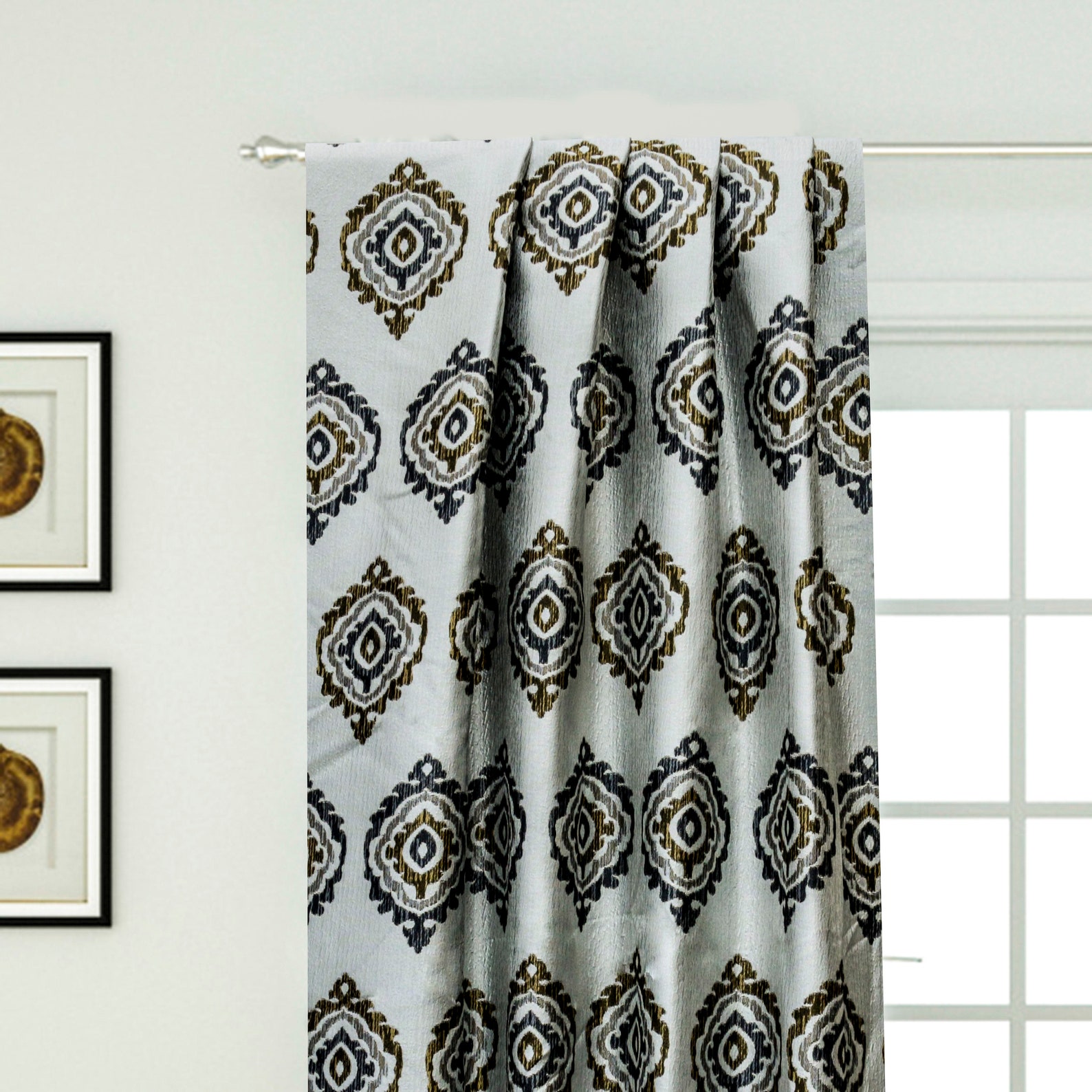 Gold & Grey Damask Jacquard Weave Fabric by the Yard / Metre, Textured ...