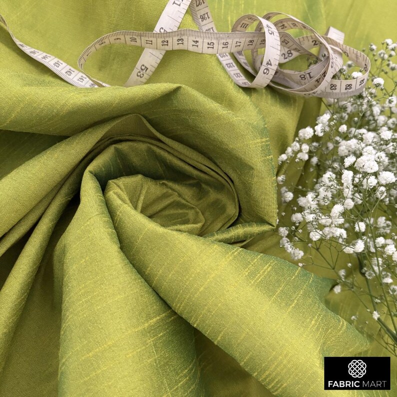 Apple Green Art Silk Fabric by the Yard / Metre, Faux Silk Curtain ...