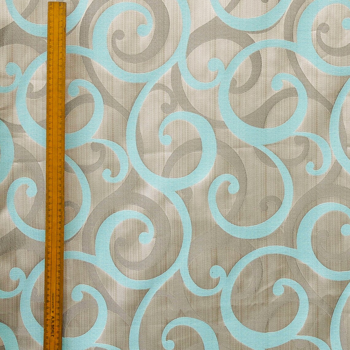 Aqua Scrolls Fabric by the Yard Jacquard Fabric Upholstery - Etsy