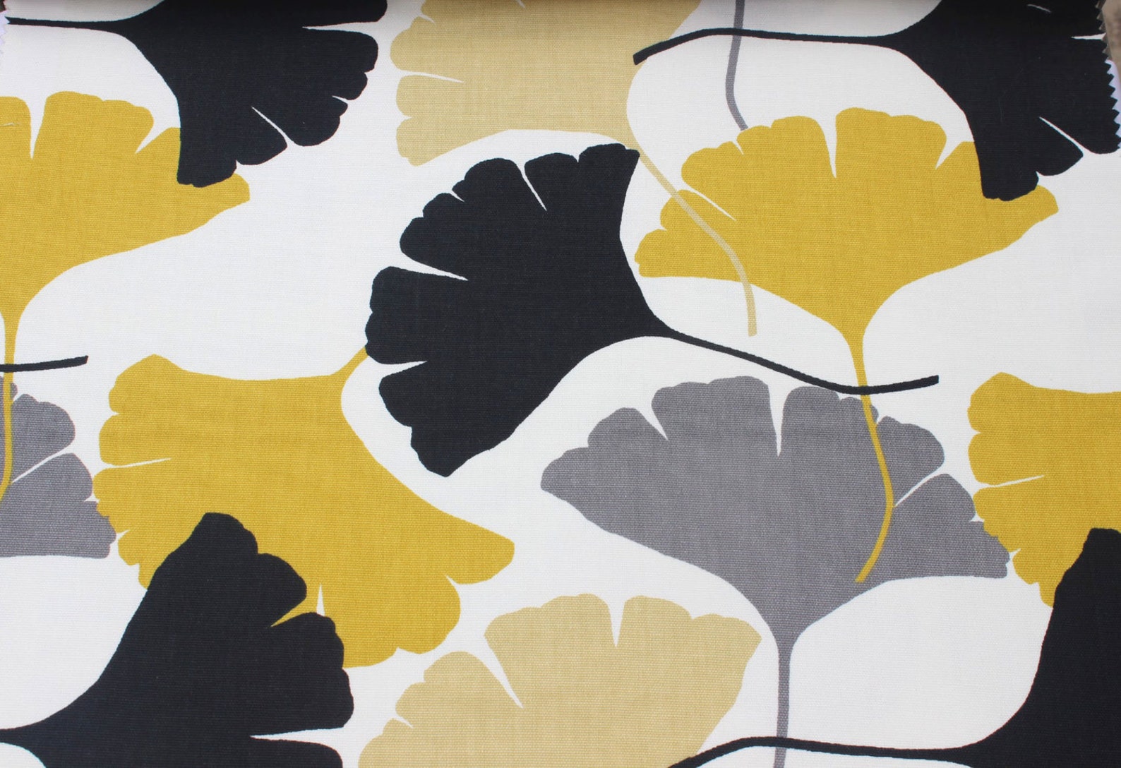Mustard Yellow Ginkgo Fabric By The Yard Curtain Upholstery | Etsy