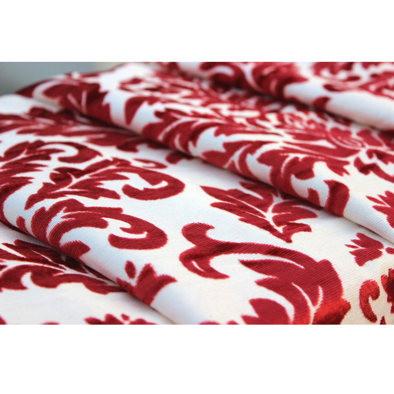 Cayenne Red Damask Fabric by the Yard / Metre Upholstery Curtain Fabric ...