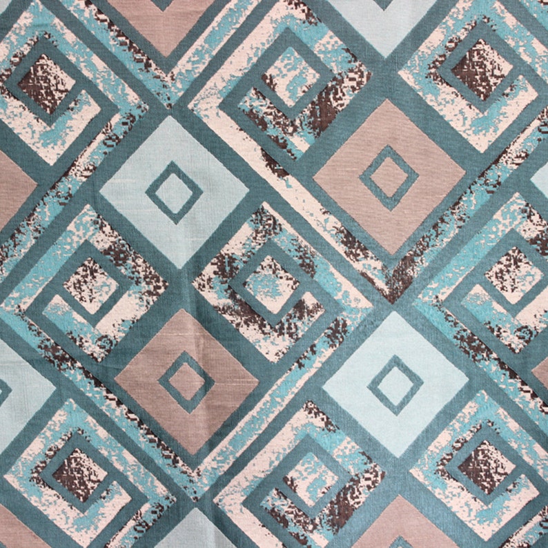 Teal & Grey Abstract Poly Jacquard Weave Fabric By The Yard | Etsy