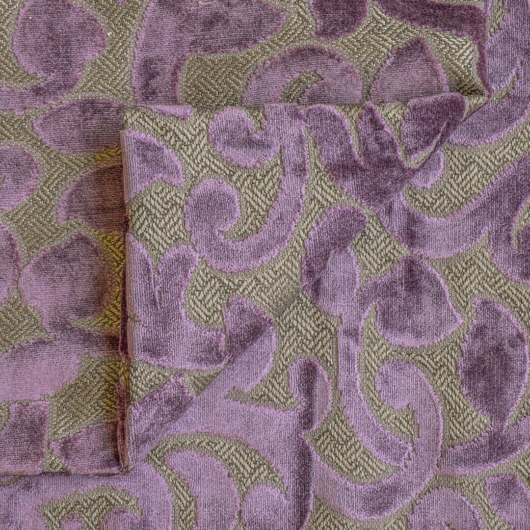 Purple Floral Velvet Fabric by the Yard / Metre, Jacquard Velvet Fabric ...