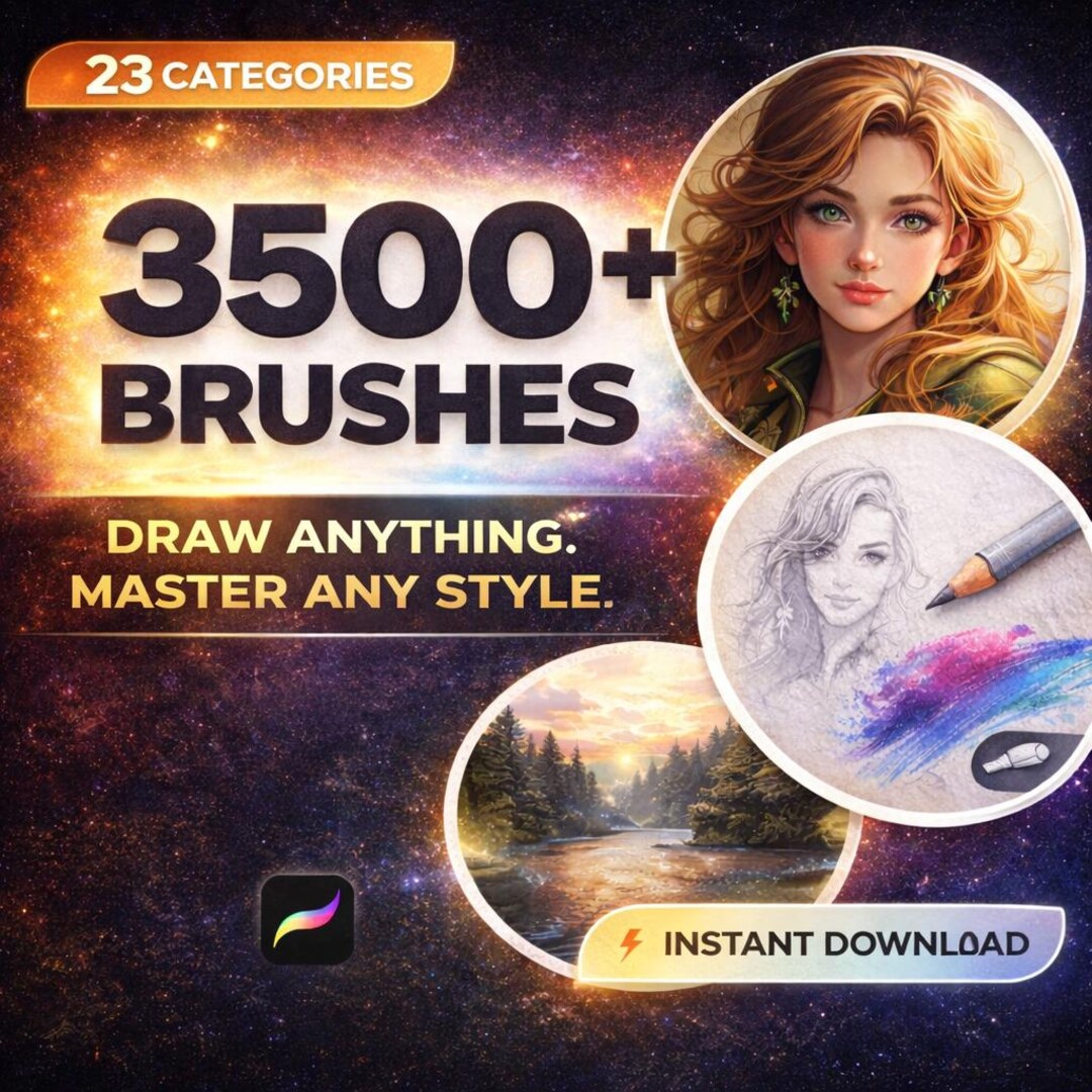 3500+ Procreate Brushes Bundle All in One Sketch Ink Watercolor Texture ...