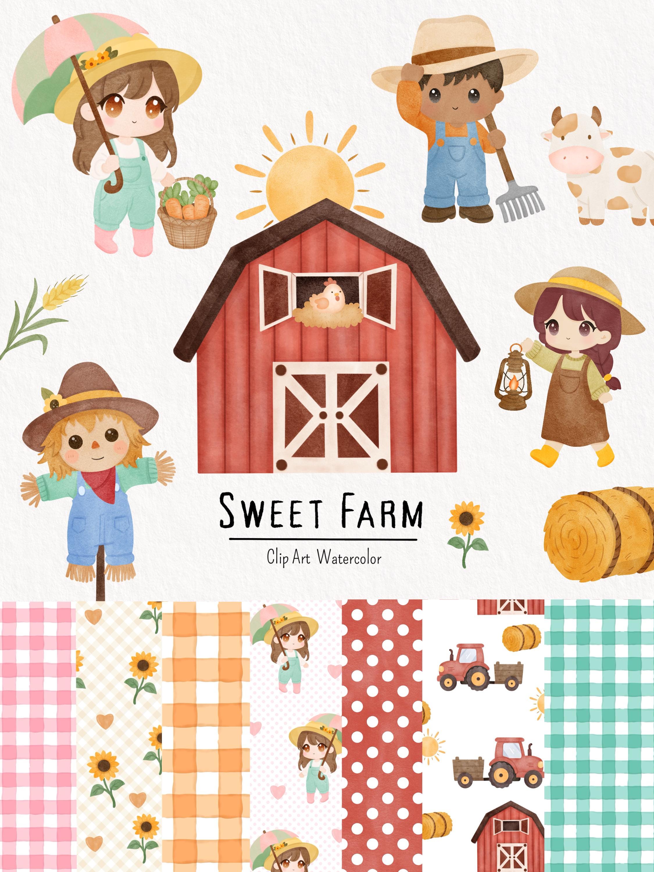 Cute Farm Animals Watercolor Clipart for Kids Projects, Classroom ...