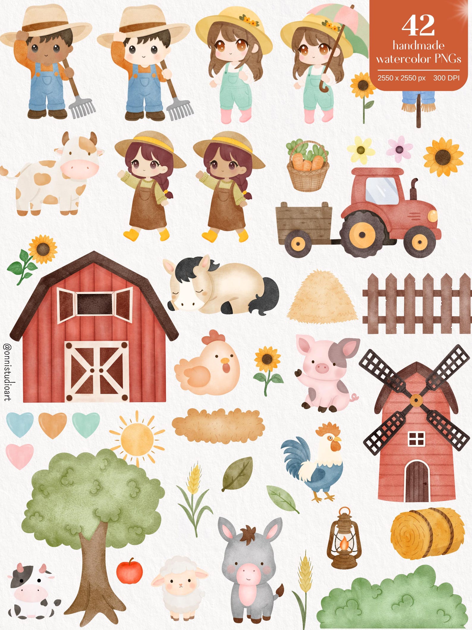Cute Farm Animals Watercolor Clipart for Kids Projects, Classroom ...