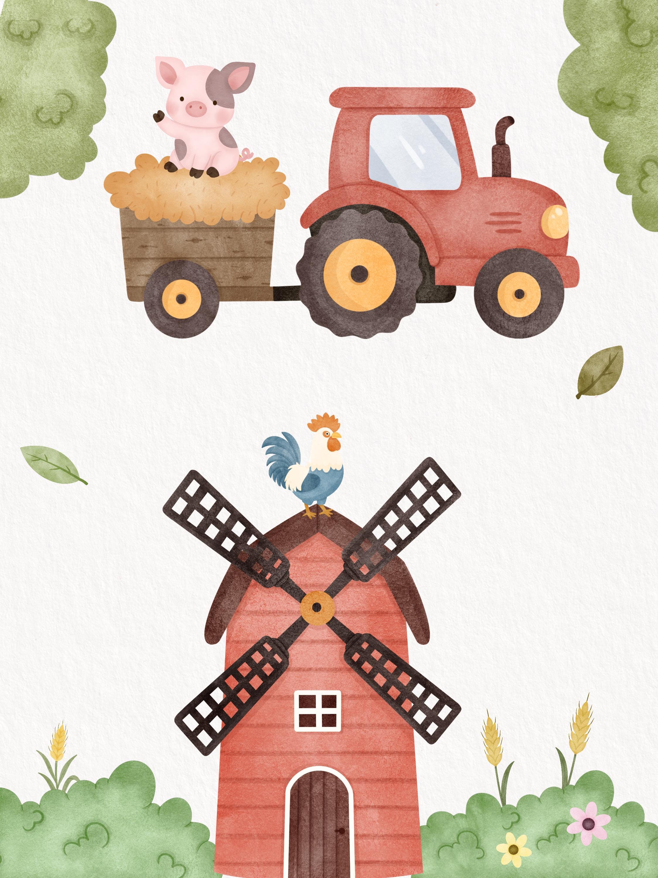Cute Farm Animals Watercolor Clipart for Kids Projects, Classroom ...