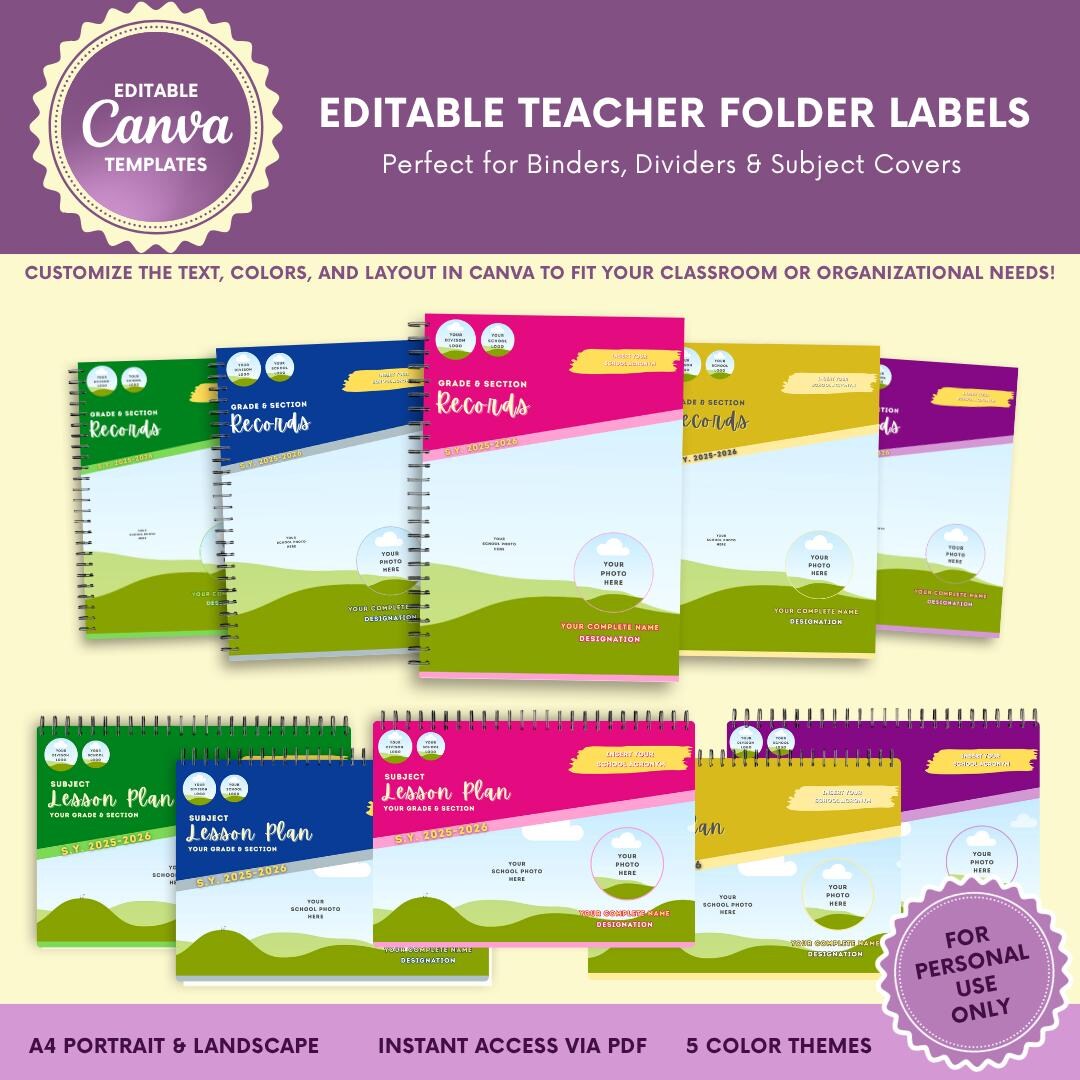 Editable Teacher Folder Labels – Canva Templates A4 | Portrait ...