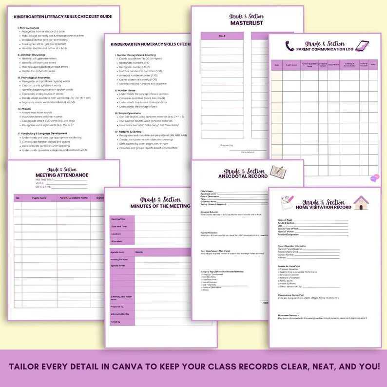 Editable Kindergarten Teacher Templates – Masterlist, Dues, Logs ...