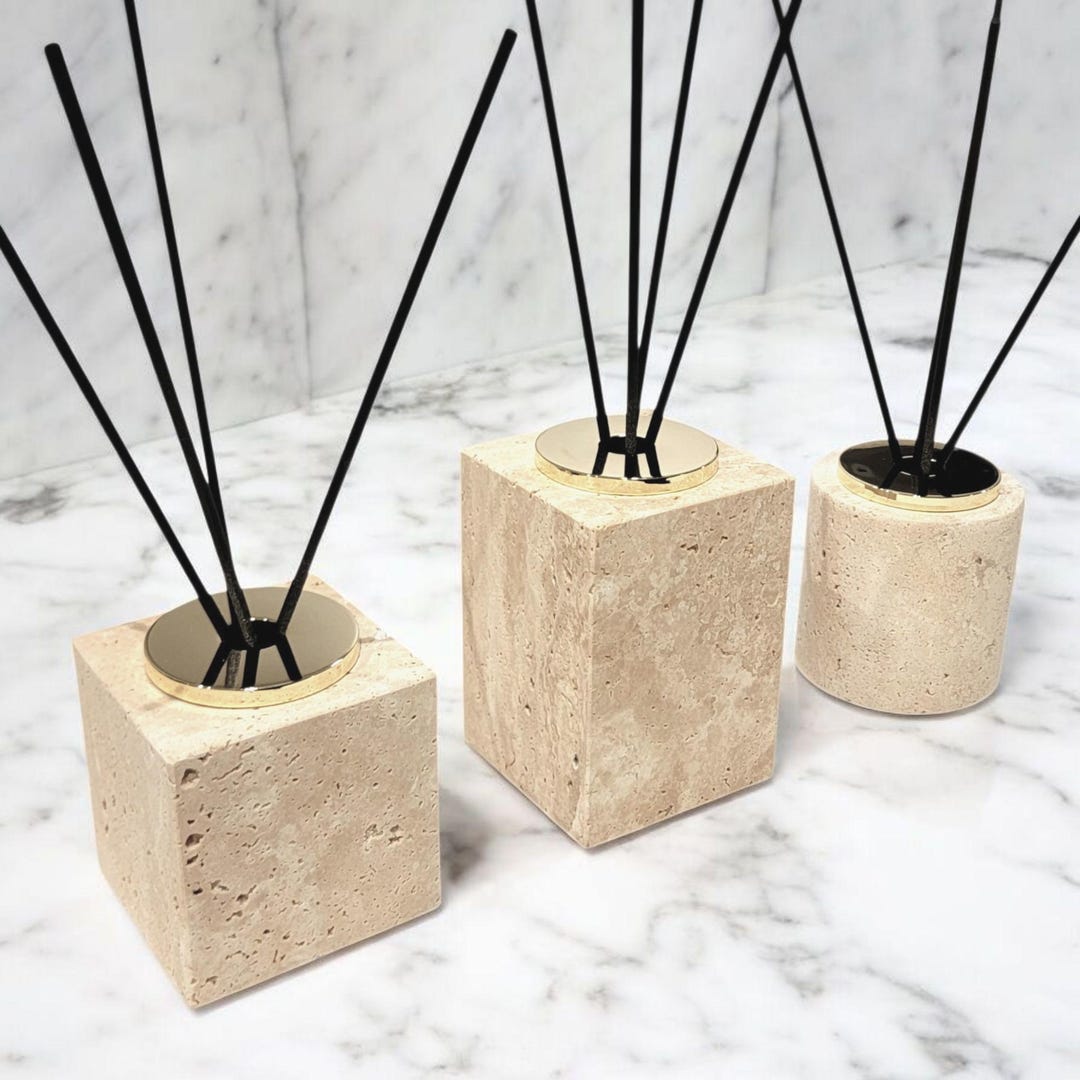 Travertine Marble Reed Diffuser | Beige Stone, Gold Accent, Home ...