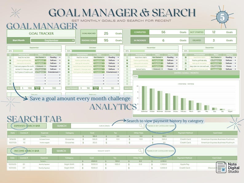 Budgeting Digital Planner Expenses Income Tracker Goals Template ...