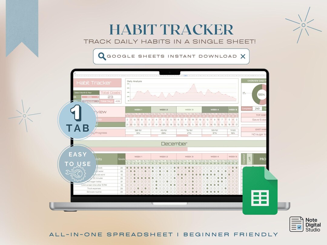 Habits Digital Planner Weekly Goals Tracker Template Planning Daily ...