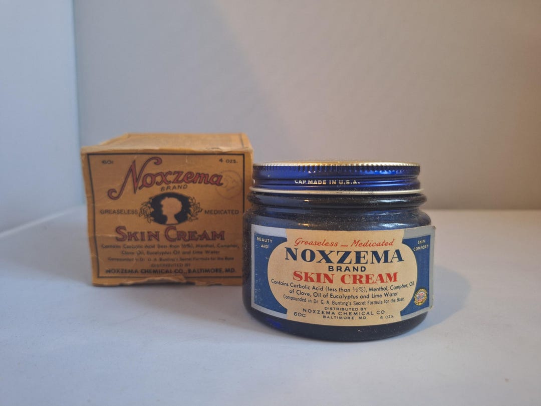 Vintage Noxzema Cobalt Blue Glass Jar With Original Box, Vintage Packaging, Vintage Advertising ...