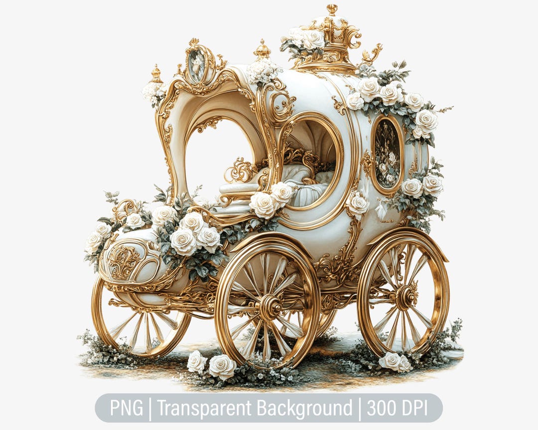 Gold Carriage Clipart, Princess Carriage PNG, Floral Carriage, Junk ...