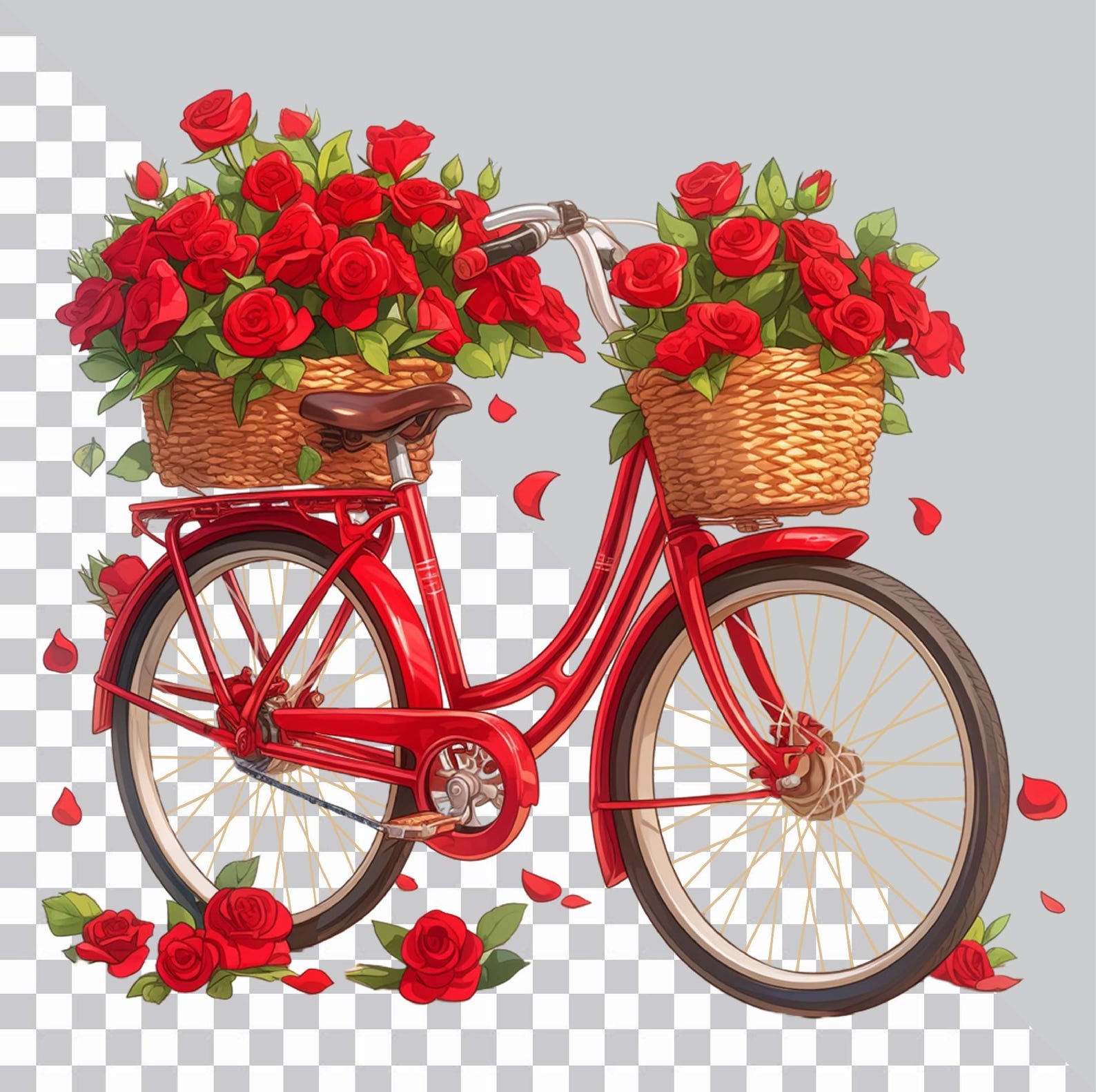Red Roses Bicycle Clipart, Retro Bike PNG, Flower Bicycle, Scrapbooking ...