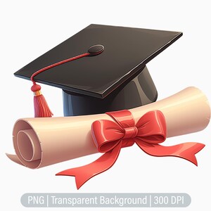 Graduation Hat & Scroll Clipart, Graduations PNG, Red Ribbon, Junk ...