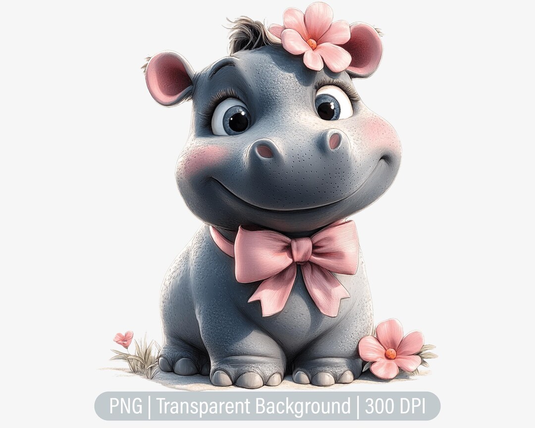 Cute Hippo Clipart, Safari Animal PNG, Pink Flower Hippopotamus, Junk ...