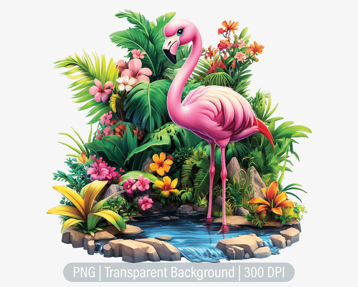 Tropical Flamingo Clipart, Cute Floral Flamingo PNG, Junk Journals ...