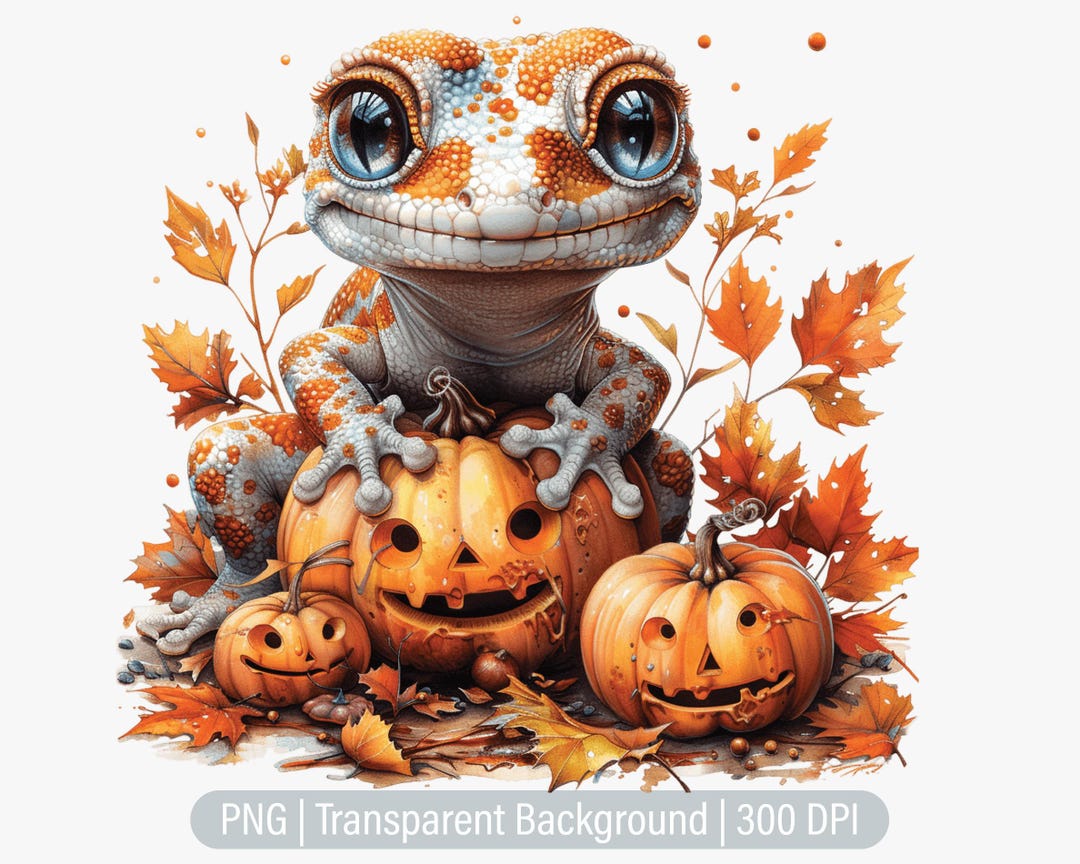 Halloween Gecko Clipart, Halloween PNG, Cute Lizard, Junk Journals ...
