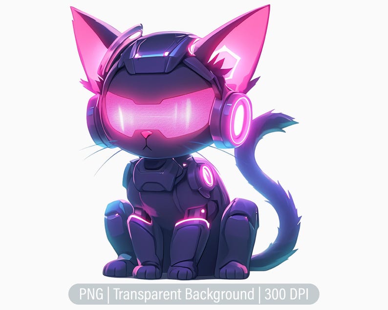 Cyberpunk Cat Clipart, Cyborg PNG, Sci-fi , Junk Journals, Scrapbooking ...