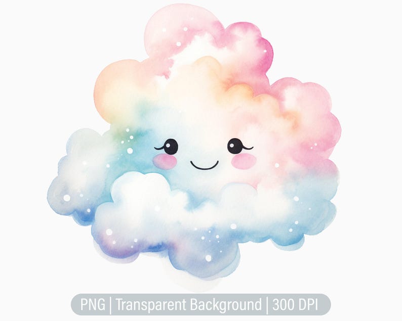 Cute Cloud Clipart, Happy Cloud PNG, Pastel Cloud PNG, Junk Journals, Scrapbooking, Sublimation ...