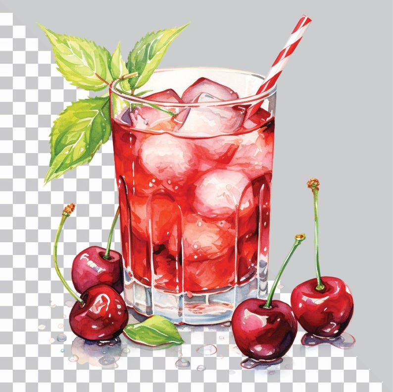 Cherry Drink Clipart, Cherry Juice PNG, Cherries Clipart, Junk Journals ...