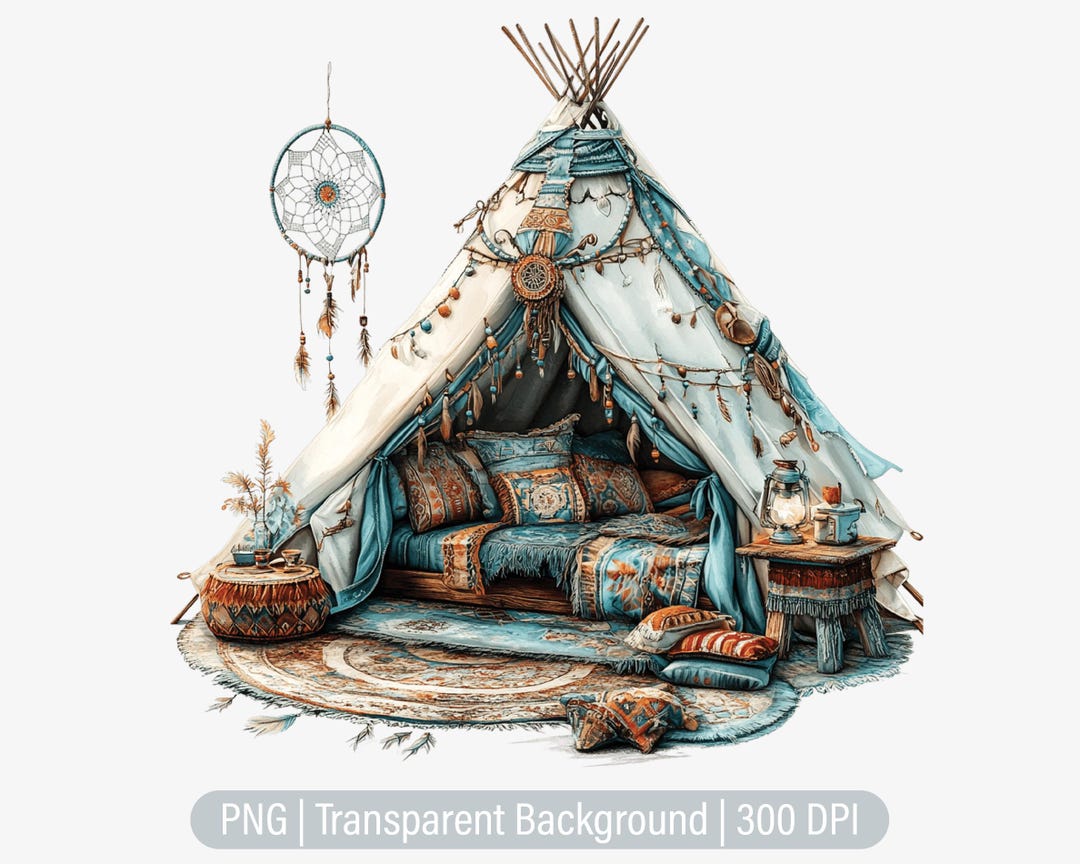 Boho Camping Tent Clipart, Tribal Tent PNG, Wigwam Tent, Junk Journals ...