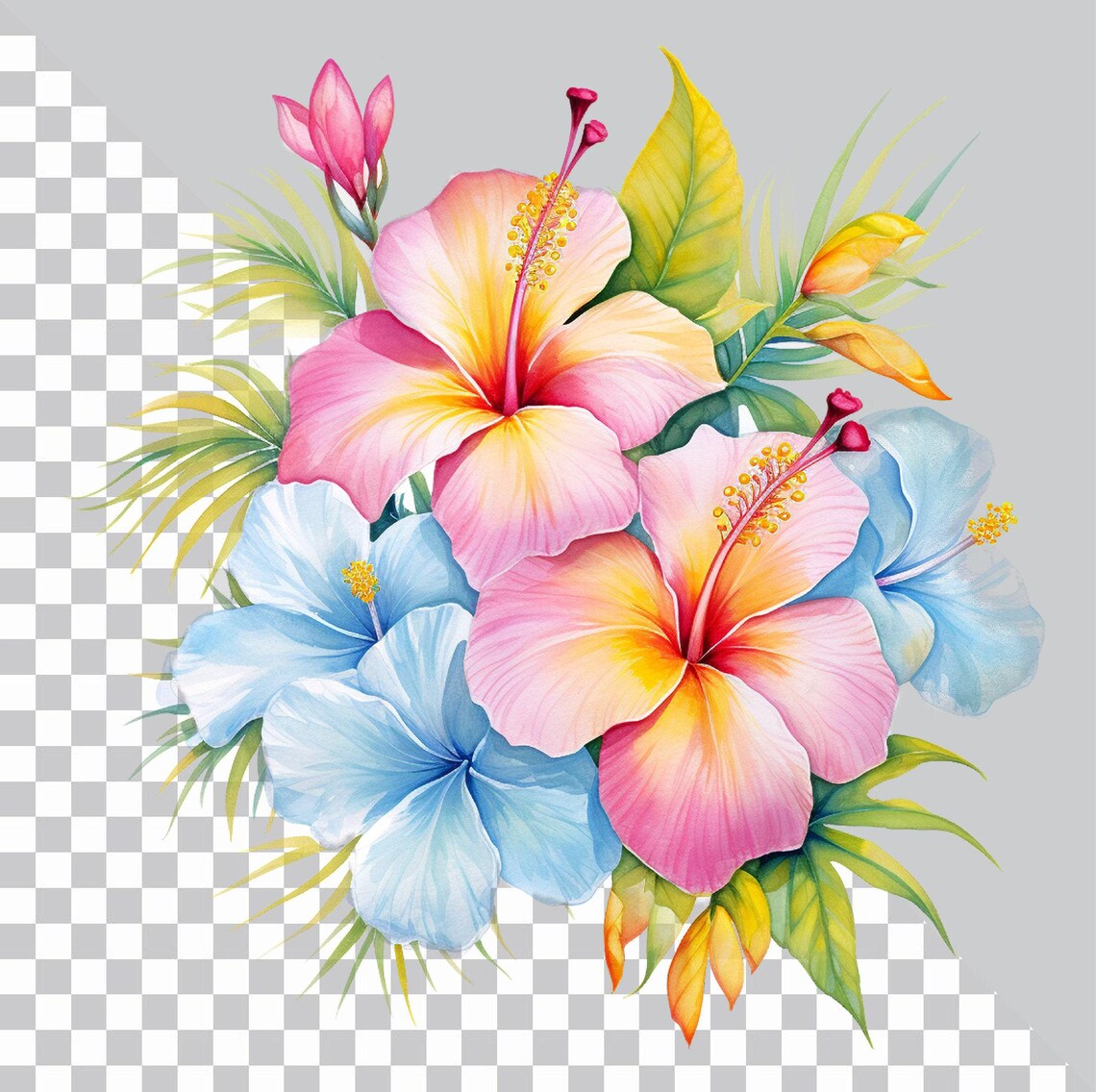 Watercolor Tropical Flowers Clipart, Floral Tropical Clipart, Tropical ...