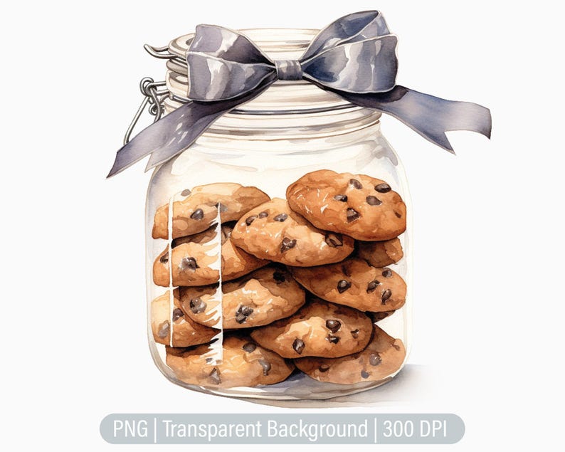 Cookies in a Jar Clipart, Chocolate Chip Cookies PNG, Junk Journals ...