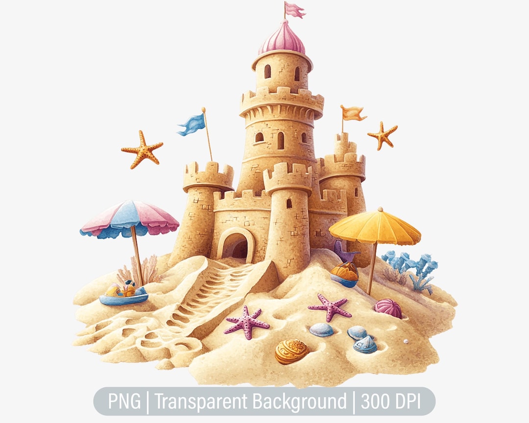 Beach Sand Castle Clipart, Summer Beach PNG, Tropical, Junk Journals ...