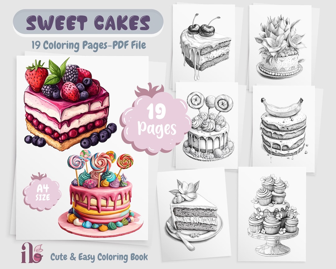Cakes Coloring Pages, Cute Desserts, Fruit Cake Coloring Pages for ...