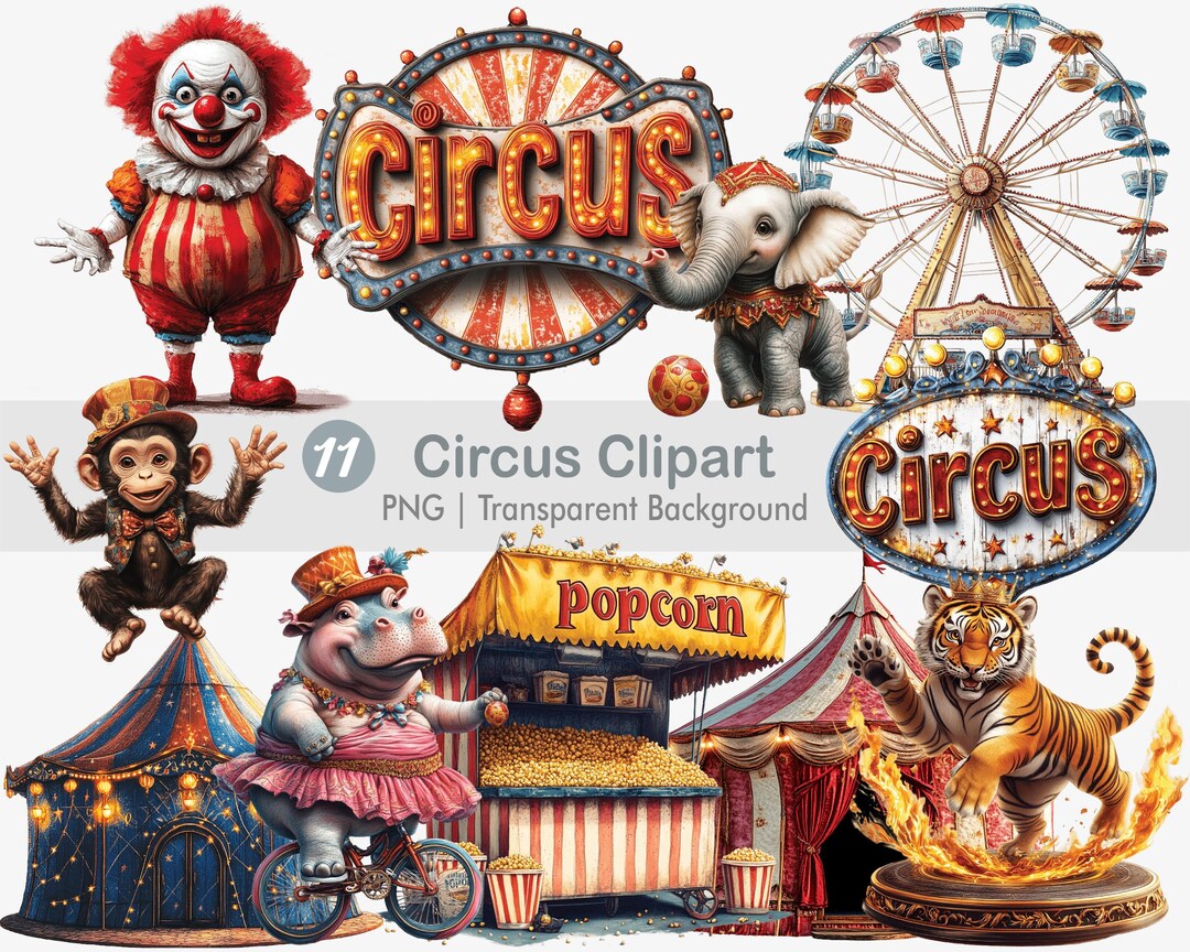 Circus Clipart, Carnival Circus, Rustic Circus, Printable Sublimation ...