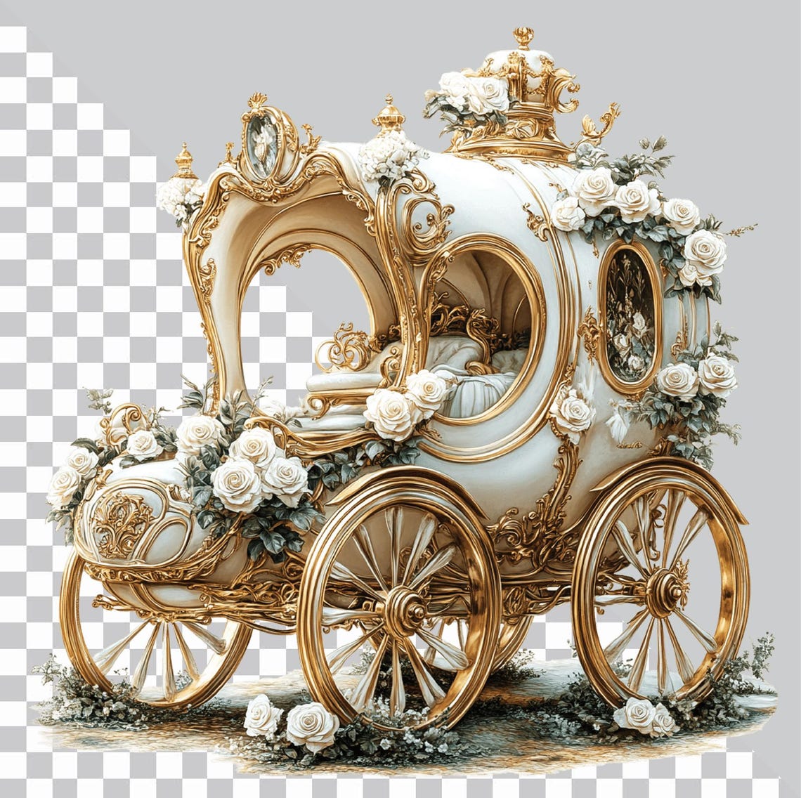 Gold Carriage Clipart, Princess Carriage PNG, Floral Carriage, Junk ...