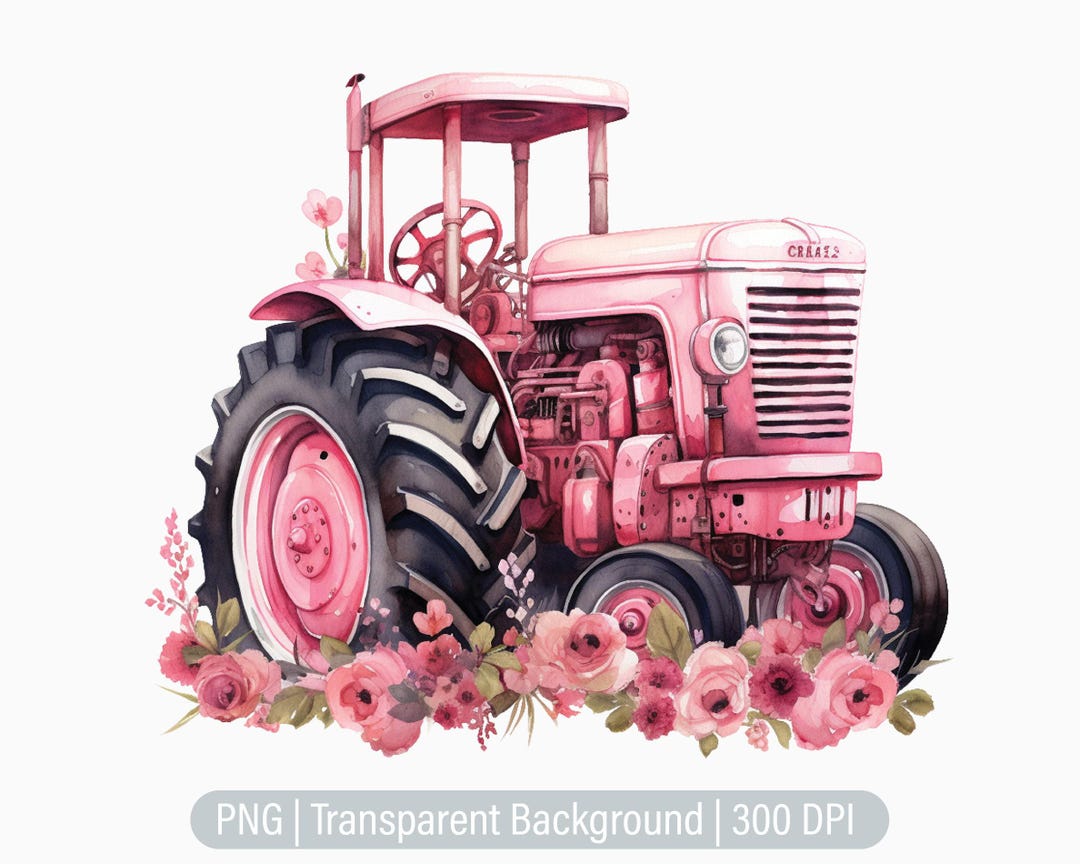 Pink Tractor Clipart, Floral Tractor PNG, Farm Tractor, Junk Journals ...