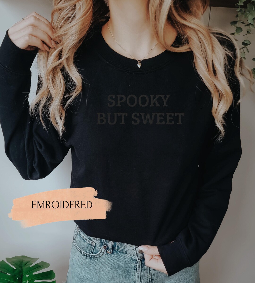 Embroidered Cute Spooky Fall Sweater, Text Halloween Sweatshirt ...