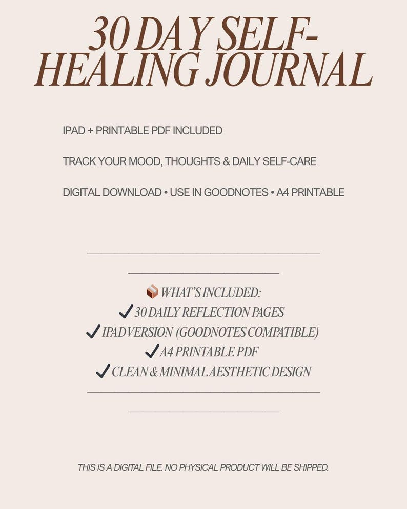 30 Day Self-healing Journal | Printable A4 iPad Planner | Mental Health ...