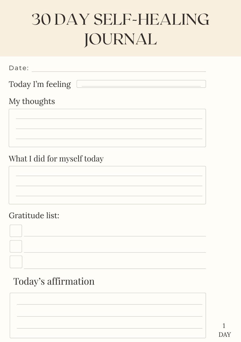 30 Day Self-healing Journal | Printable A4 iPad Planner | Mental Health ...