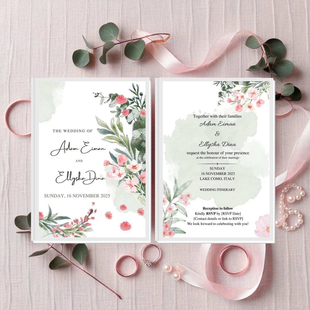 PINK MATCHA Wedding Invitation | Canva Editable Wedding Template - Etsy