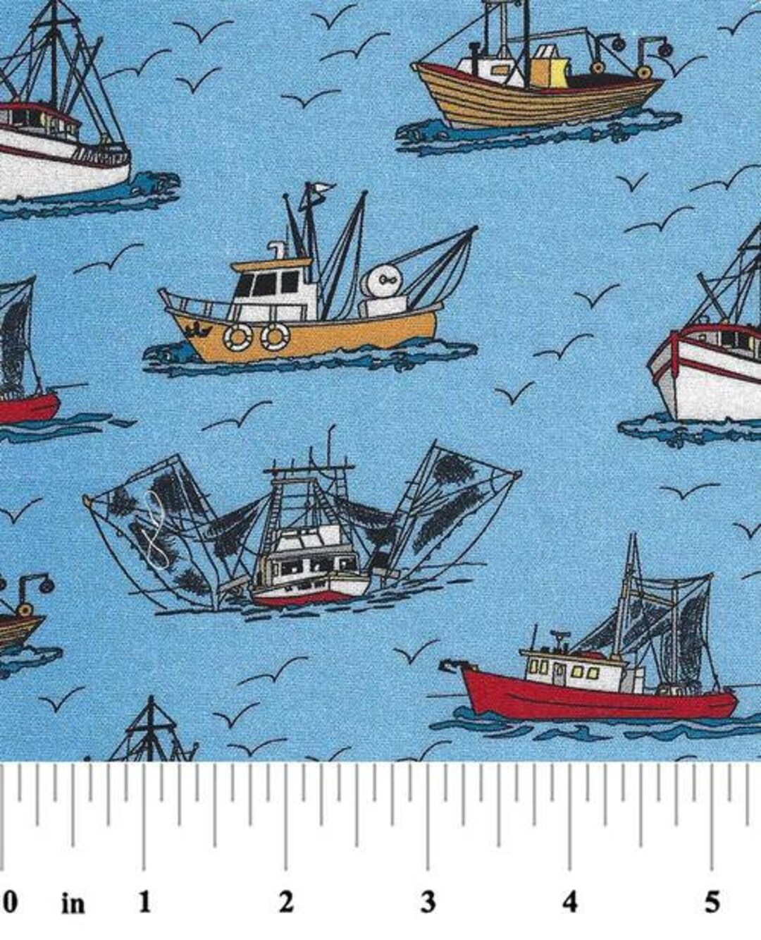 Shrimp Boats trawlers Cotton Fabric by Fabric Finders - Etsy