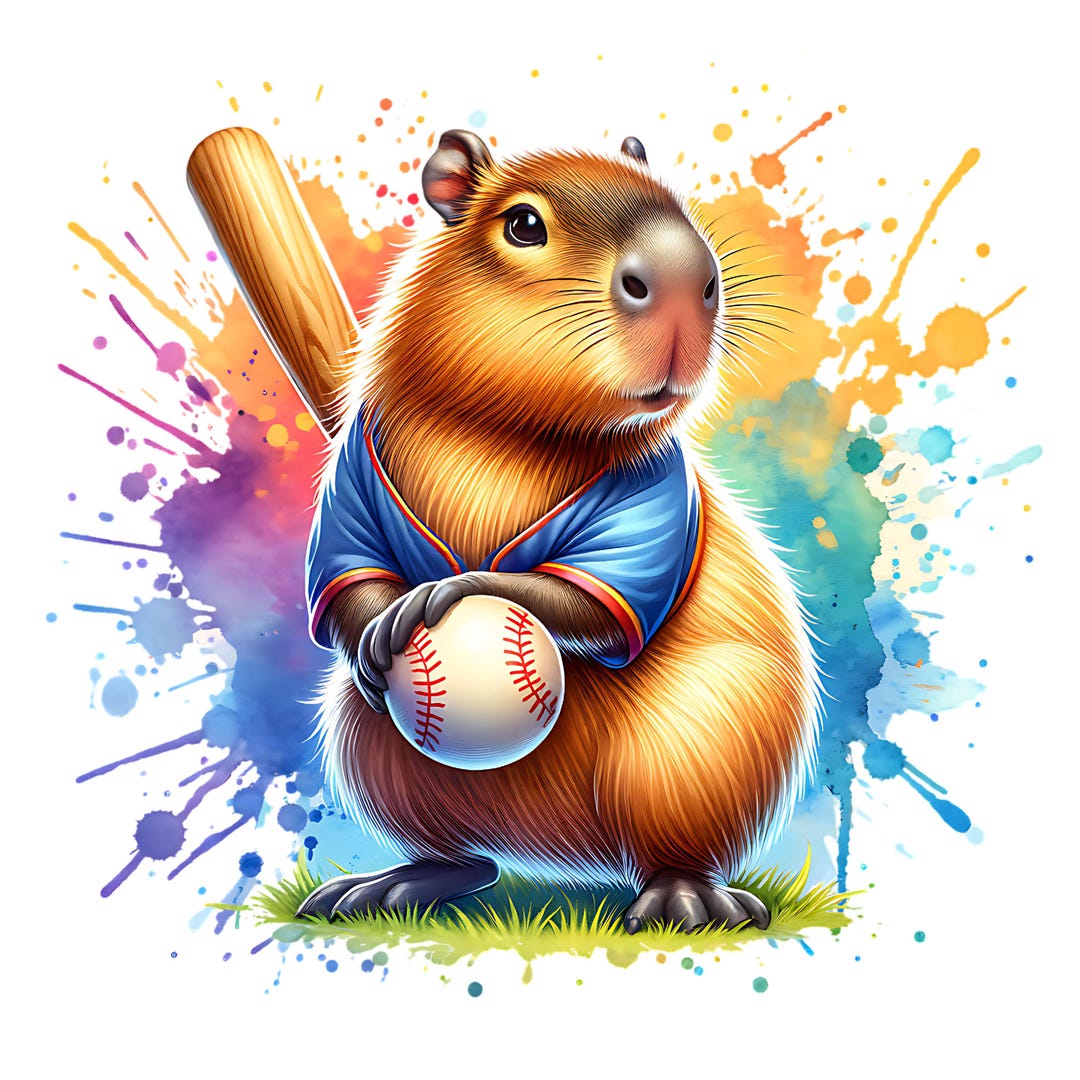 Baseball Capybara Poster, Funny Animal Picture, Digital Download ...