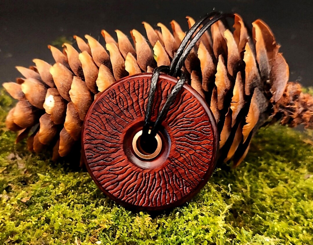 Handmade Wood Pendant Necklace With Copper Inlay – Elegant Double-sided ...