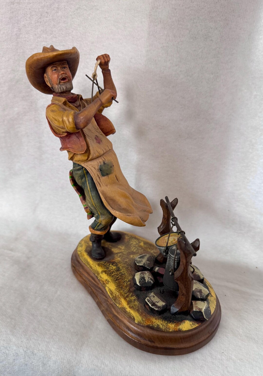 ANRI Wood Carving "supper Time Camp Fire Cowboy" by John H. Kittelson ...
